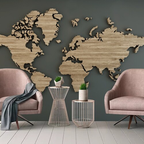 World Map Wall Mural Modern Home Decor for Living Room Bedroom - Etsy