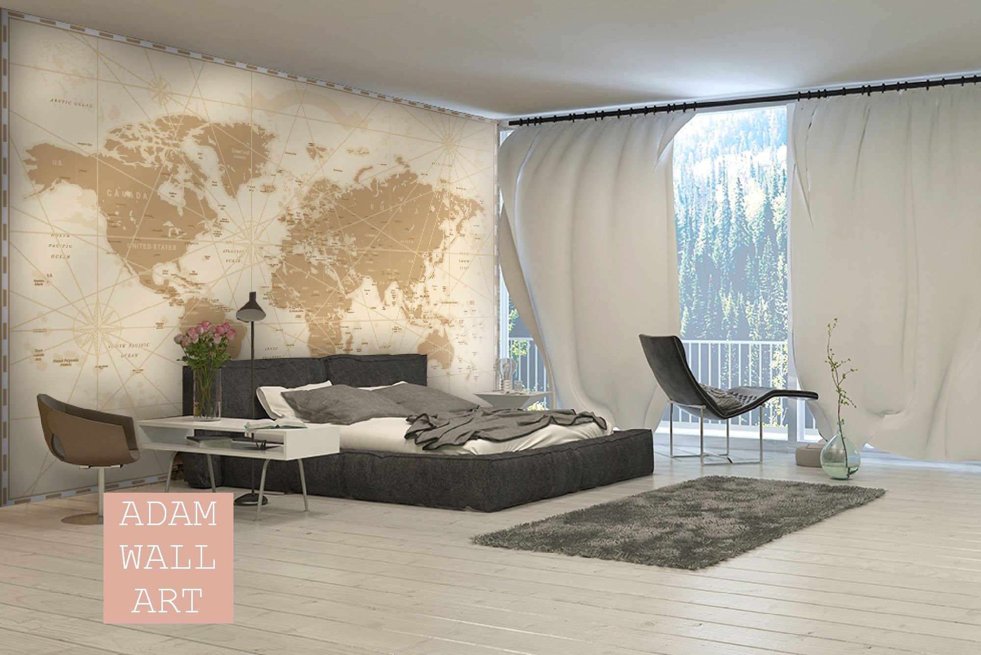 World Map Wallpaper Wall Mural Home Decor for Living Room - Etsy