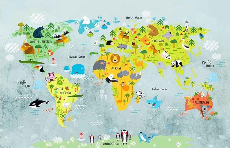 World Map Child Room Wallpaper Nursery Wall Mural Child Room | Etsy