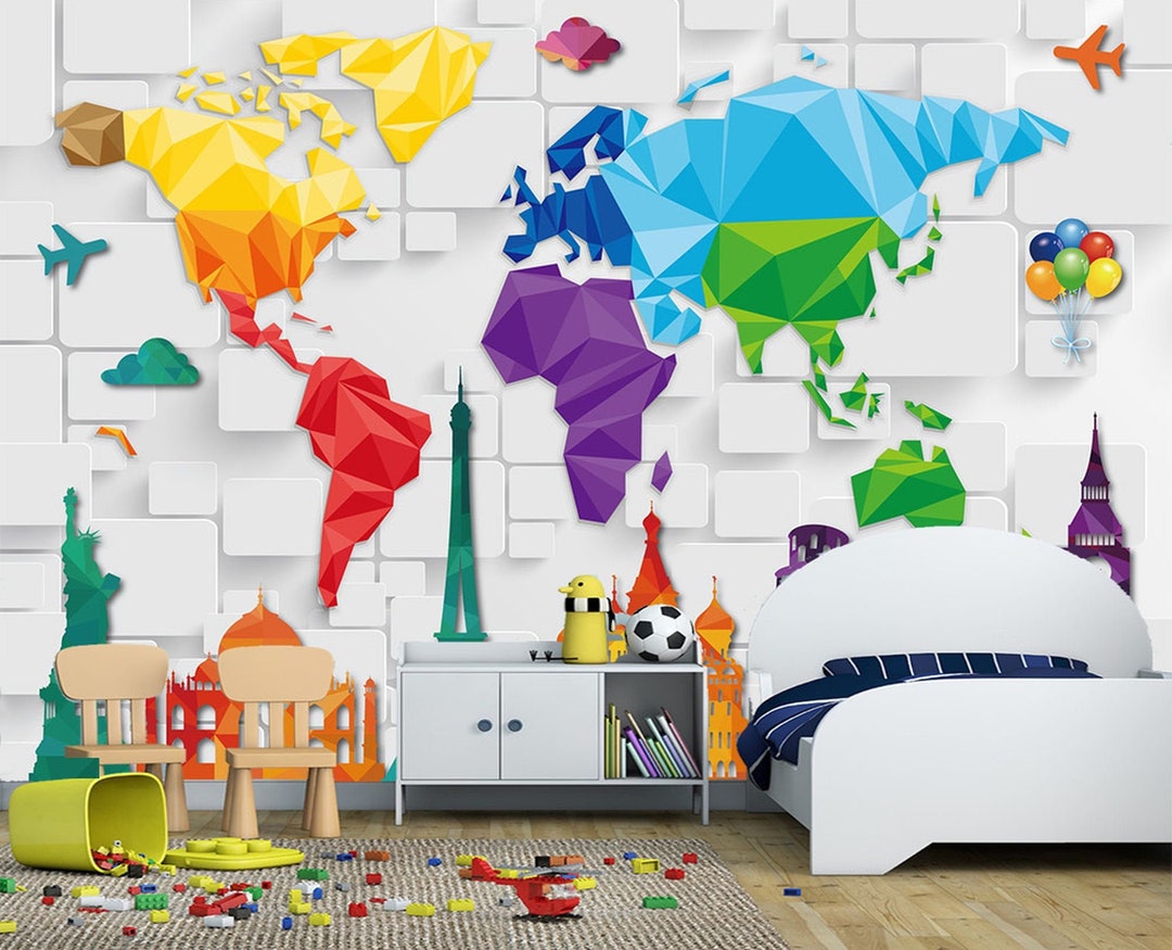 World Map Wallpaper Modern Wall Mural Home Decor for Living Room ...