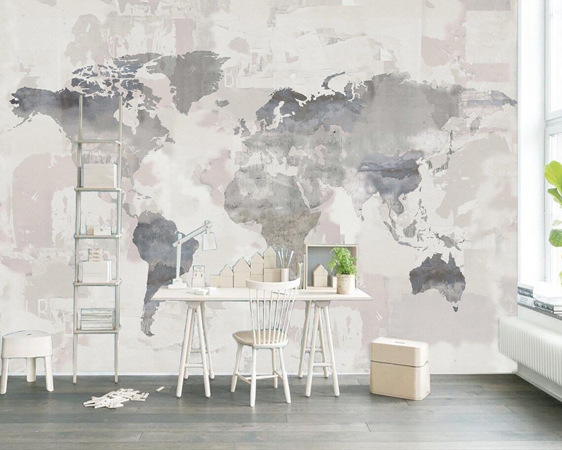 World Map Wall Mural Modern Home Decor for Living Room Bedroom - Etsy