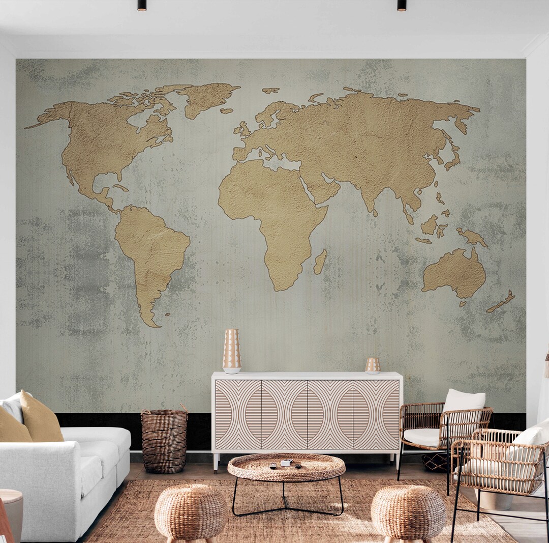 World Map Wall Mural Modern Home Decor for Living Room Bedroom Entryway ...