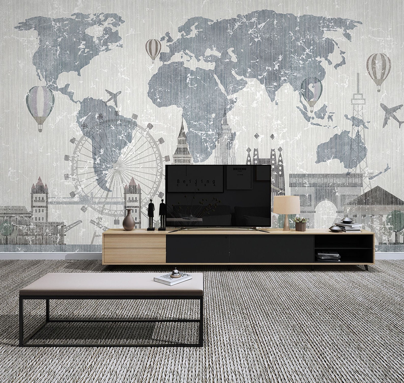 World Map Wallpaper Modern Wall Mural Home Decor for Living - Etsy