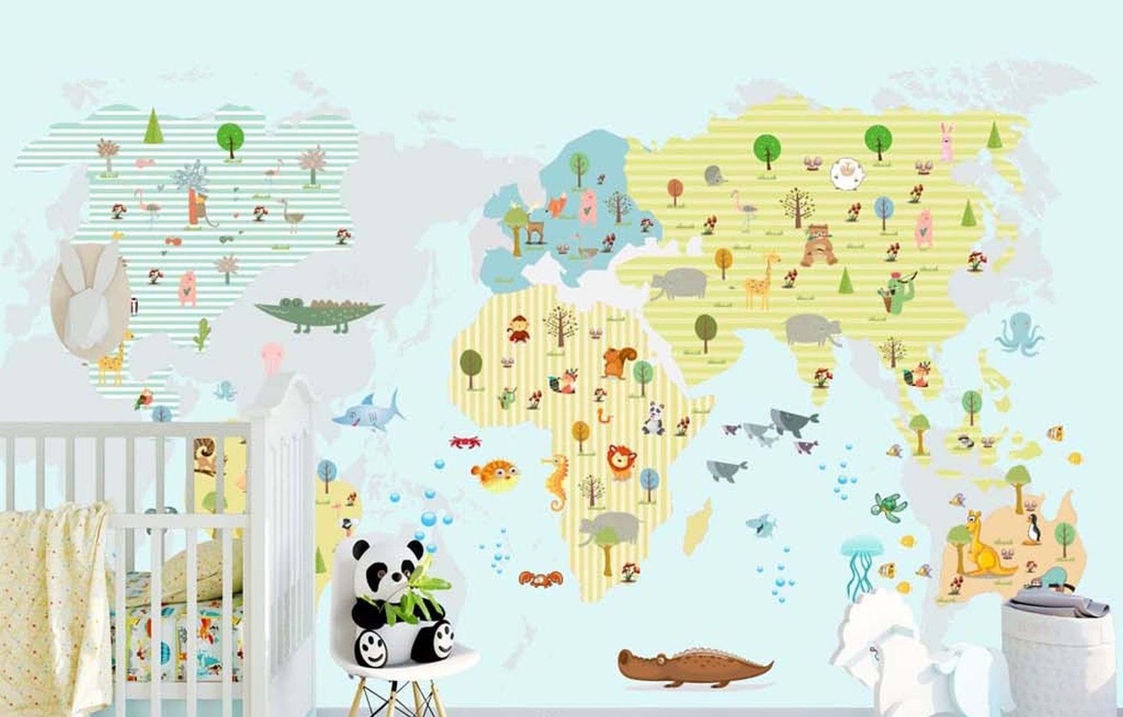 World Map Child Room Wallpaper Nursery Wall Mural Child Room | Etsy