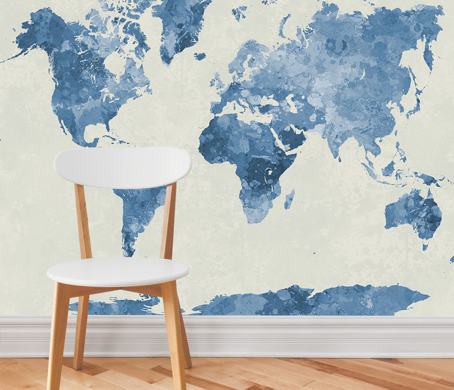 Abstract Blue World Map Peel and Stick Wallpaper Mural Self - Etsy