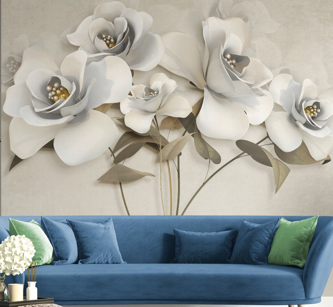 Floral Wallpaper, Large Flowers Modern Home Decoration (FL201) - Etsy