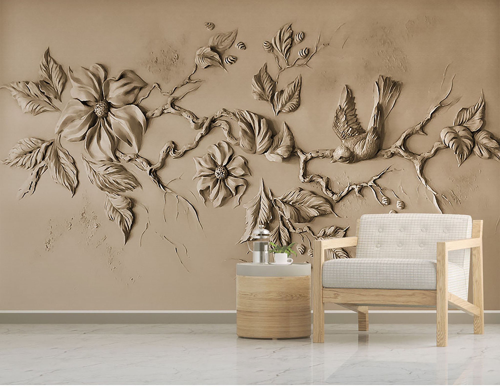Bird and Flower Wallpaper Floral Wall Mural Modern Home Decor - Etsy