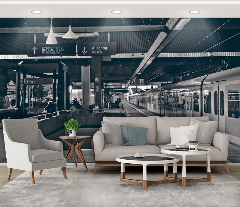 Train Station City Wallpaper Modern Wall Mural for Livingroom - Etsy