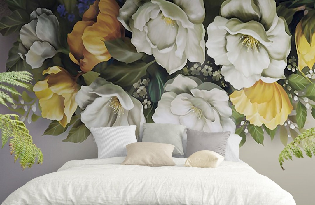 Big Flowers Wall Mural, Large Floral Wallpaper for Living Room and ...