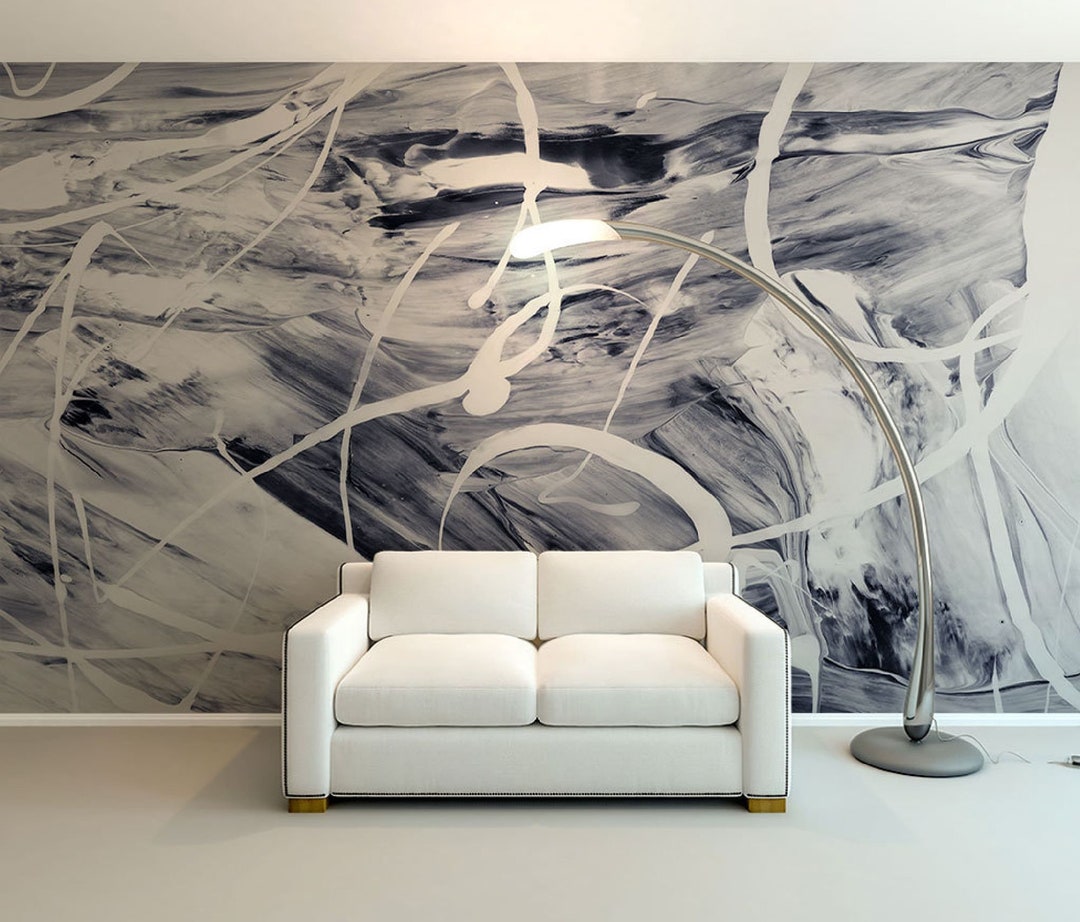 White Waves Abstract Wallpaper Wall Mural Fabric Textile Wallpaper ...