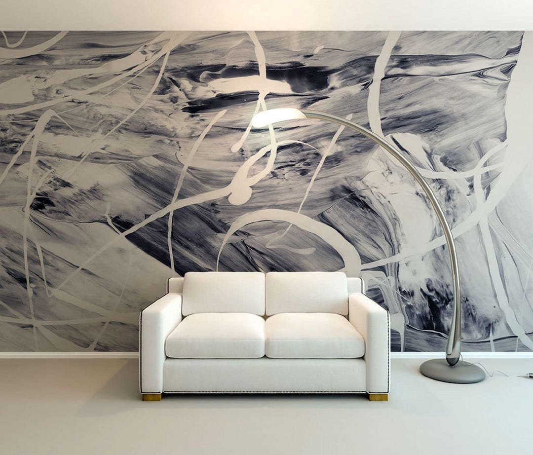 White Waves Abstract Wallpaper Wall Mural Fabric Textile Wallpaper ...