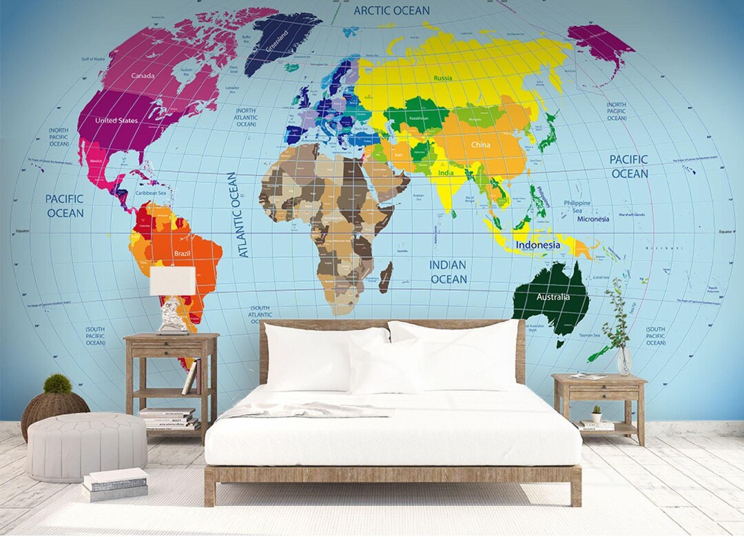 World Map Wallpaper Wall Mural Home Decor for Living Room Bedroom ...