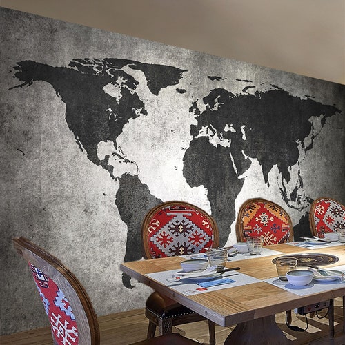 Famous Buildings World Map Wall Mural Modern Home Decor for - Etsy
