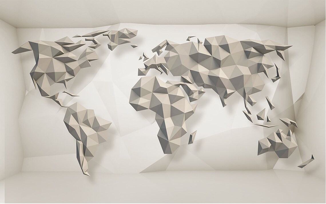 3D Embossed World Map Gometric Wall Mural Home Decor for - Etsy