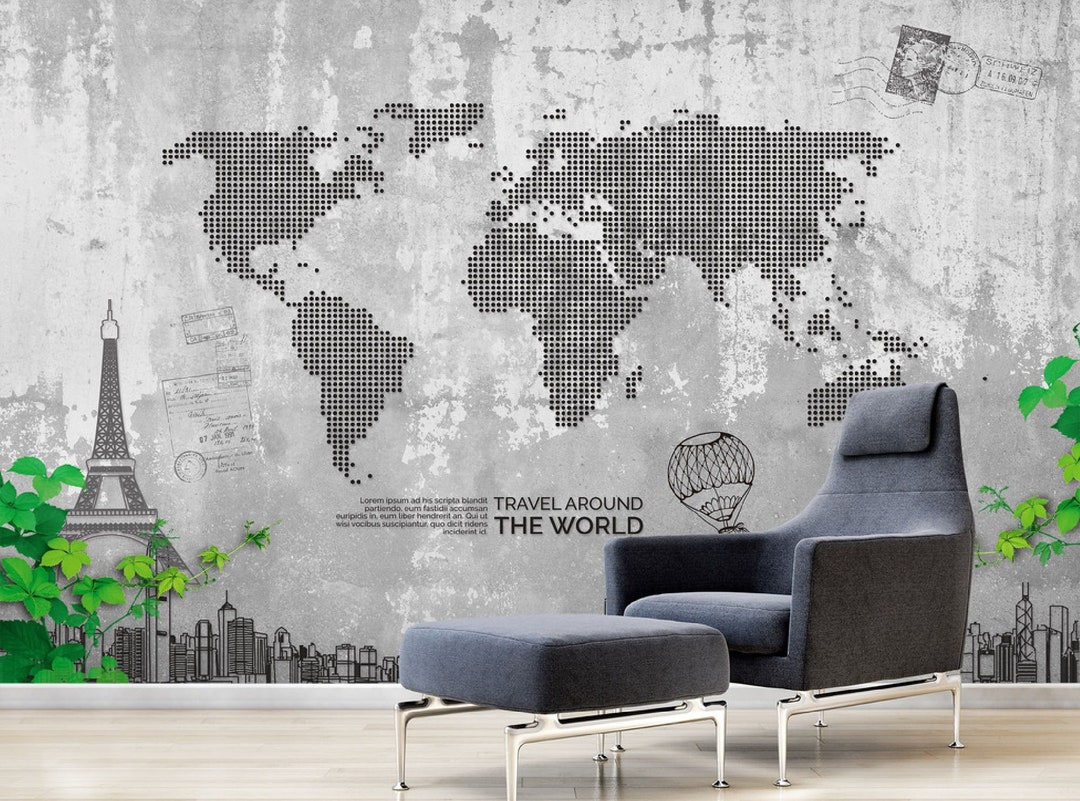 World Map Wall Mural Modern Home Decor for Living Room Bedroom Entryway ...