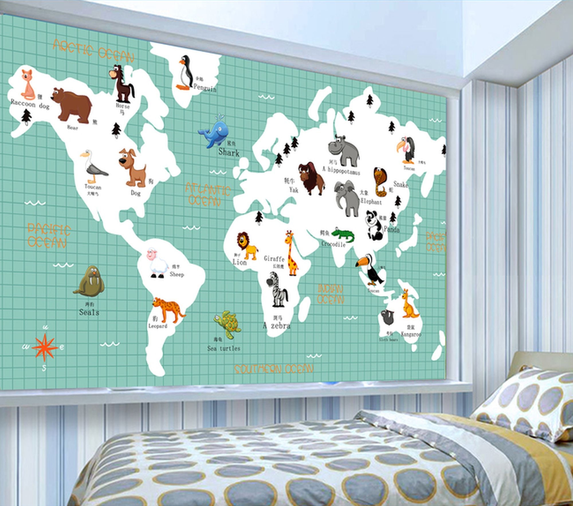 World Map Child Room Wallpaper Nursery Wall Mural Child Room | Etsy