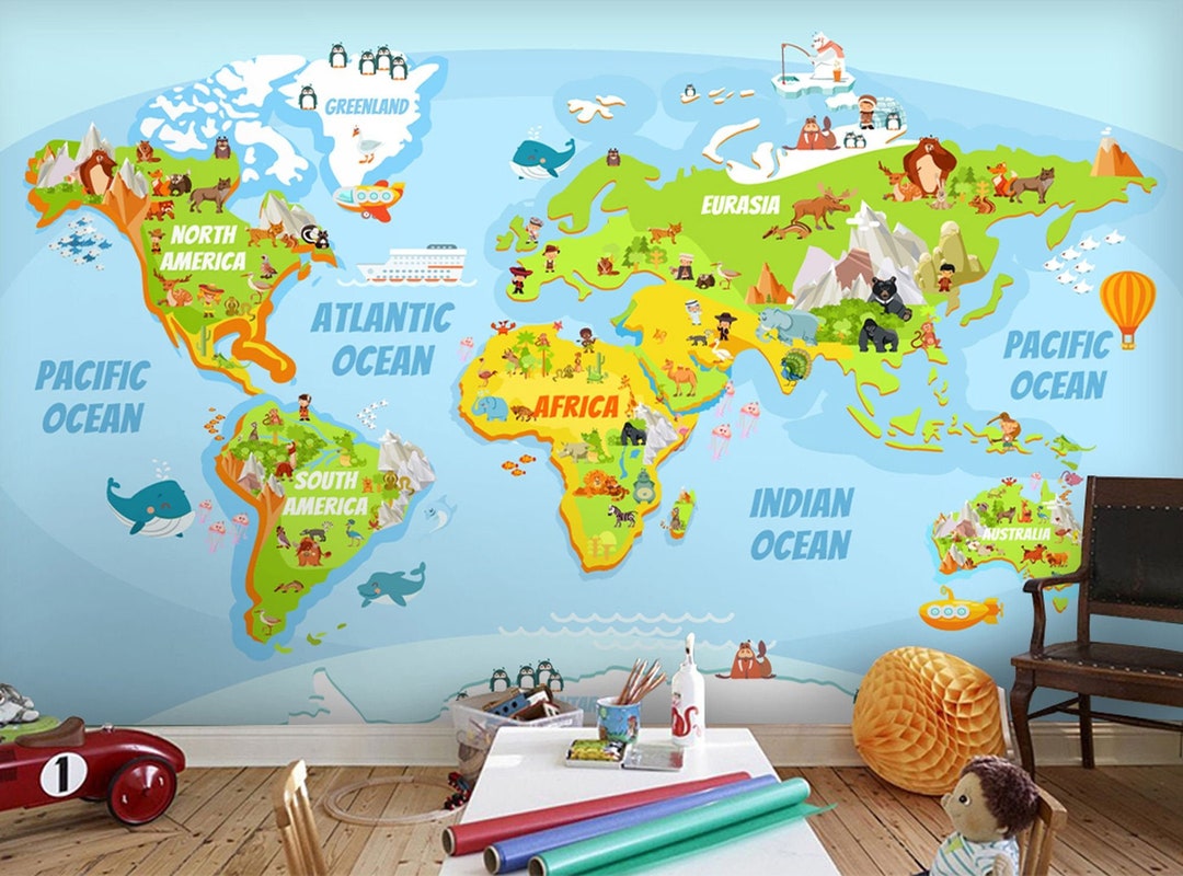 World Map Child Room Wallpaper Nursery Wall Mural Child Room ...