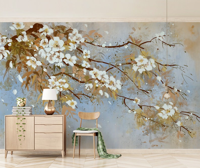 Floral Wallpaper Mural Flower Wall Mural Botanical Wallpaper - Etsy