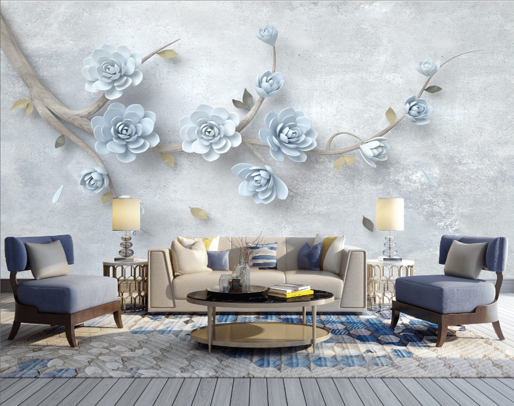 3d Embossed Effect Wallpaper Wall Mural For Beautiful Living Room And