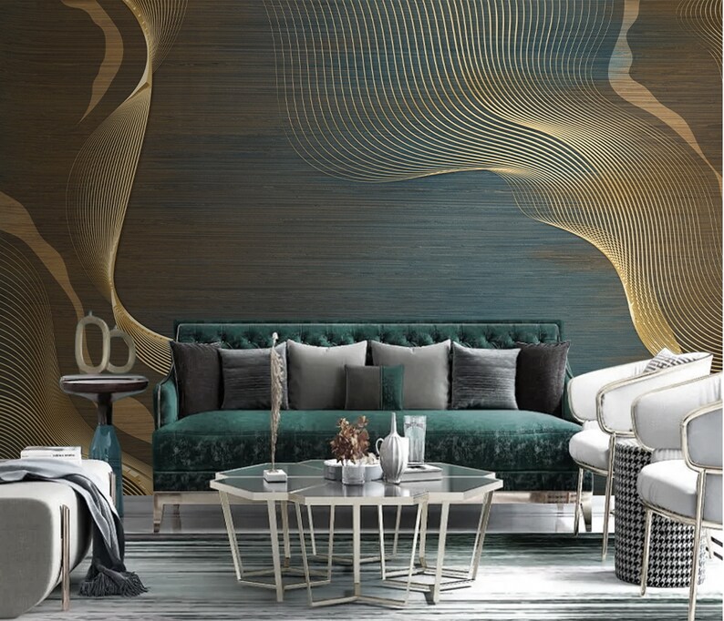 Waves Abstract Wallpaper Abstract Modern Wall Mural Peel and - Etsy