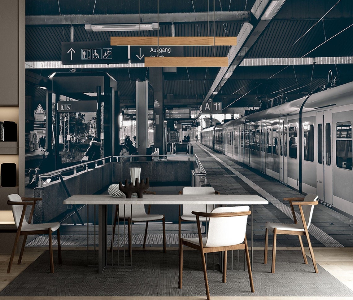 Train Station City Wallpaper Modern Wall Mural for Livingroom - Etsy