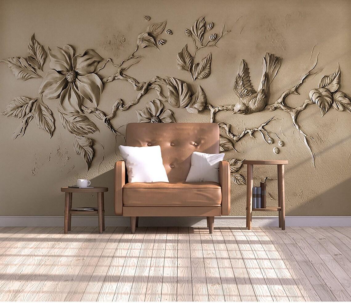 Bird and Flower Wallpaper Floral Wall Mural Modern Home Decor - Etsy
