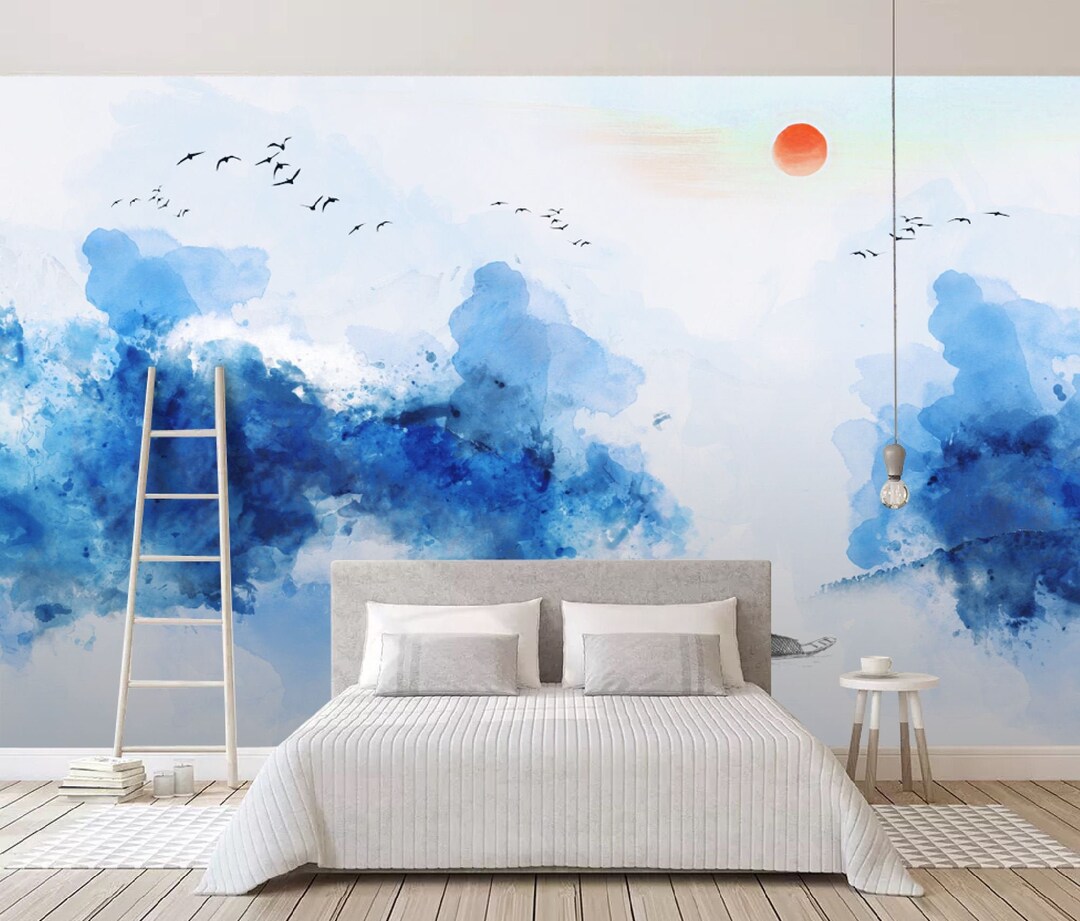 Blue Clouds Abstract Wallpaper Wall Mural Fabric Textile Wallpaper ...