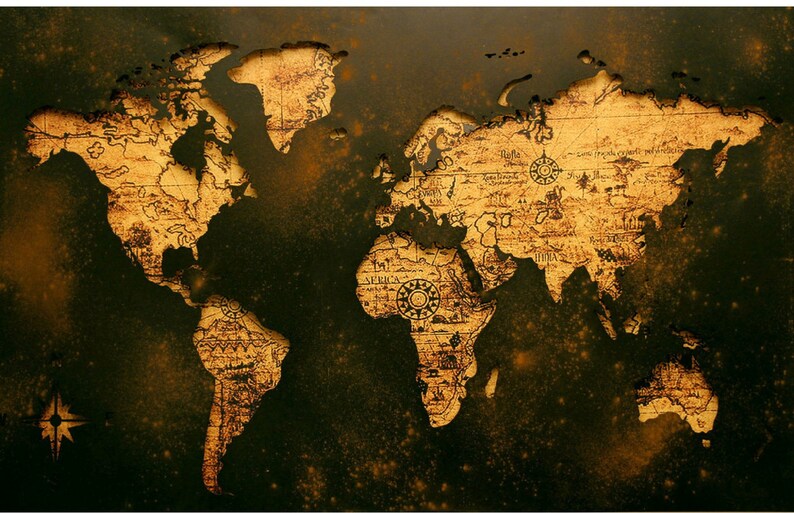 Retro Gothic World Map Wall Mural Modern Home Decor For Living | Etsy