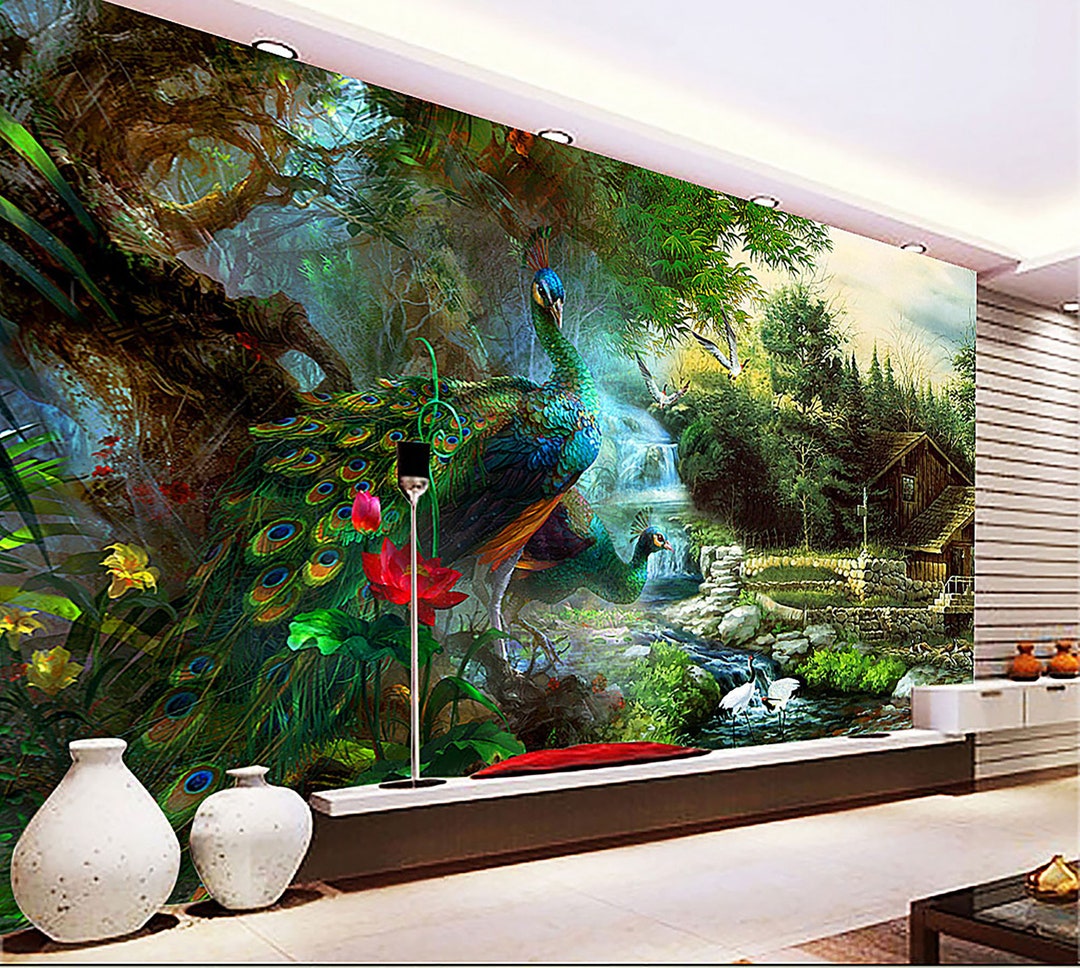 Peacock Wallpaper Floral Wall Mural Modern Home Decor for Living Room ...