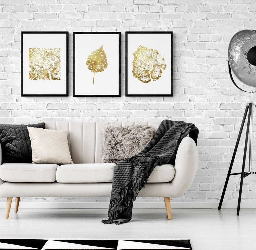 Abstract Gold Tree Stump and Leave Wall Art Framed Wall Decor Art Deco ...