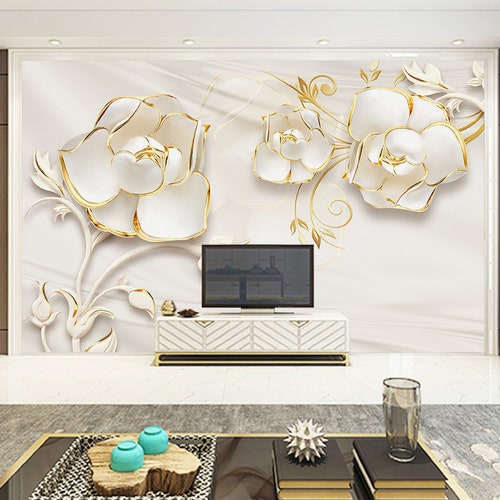 Floral Wall Mural Flowers Wallpaper Modern Home Decor for - Etsy