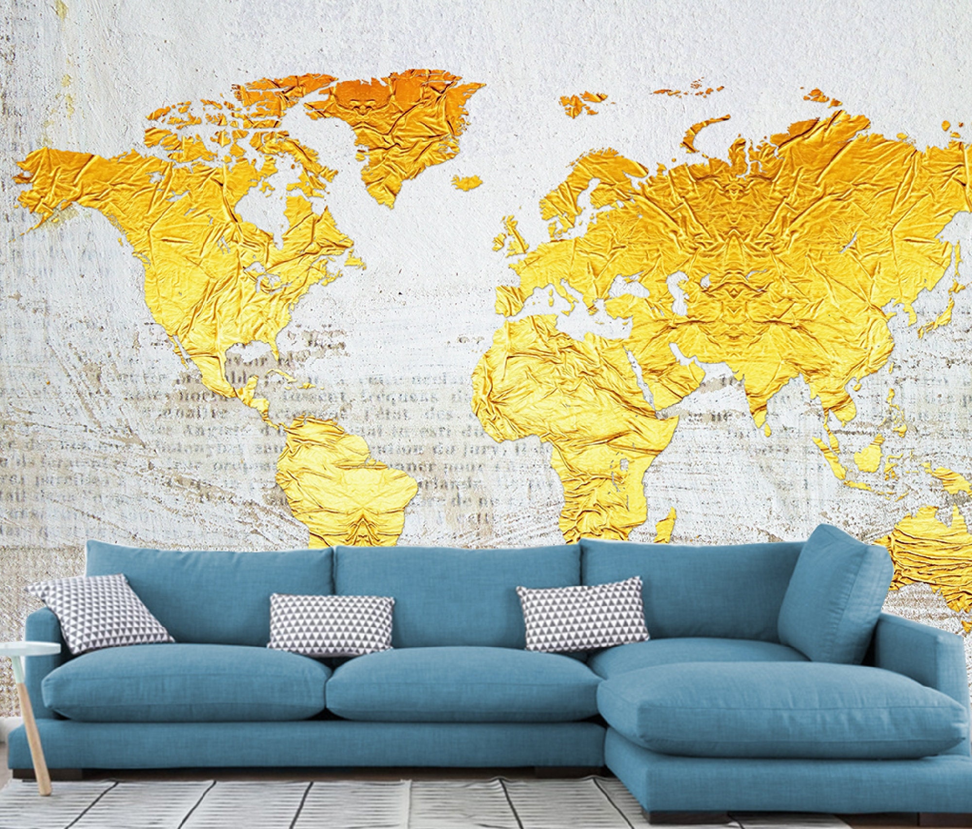 Gold World Map Wallpaper Modern Wall Mural Modern Home Decor - Etsy