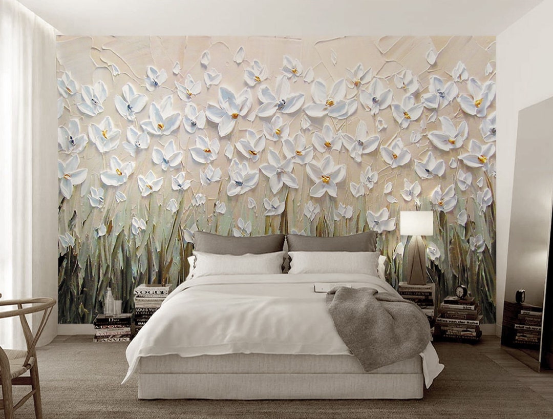 White Flower,floral Wallpaper, Flowar Wall Mural, Removable Wallpaper ...