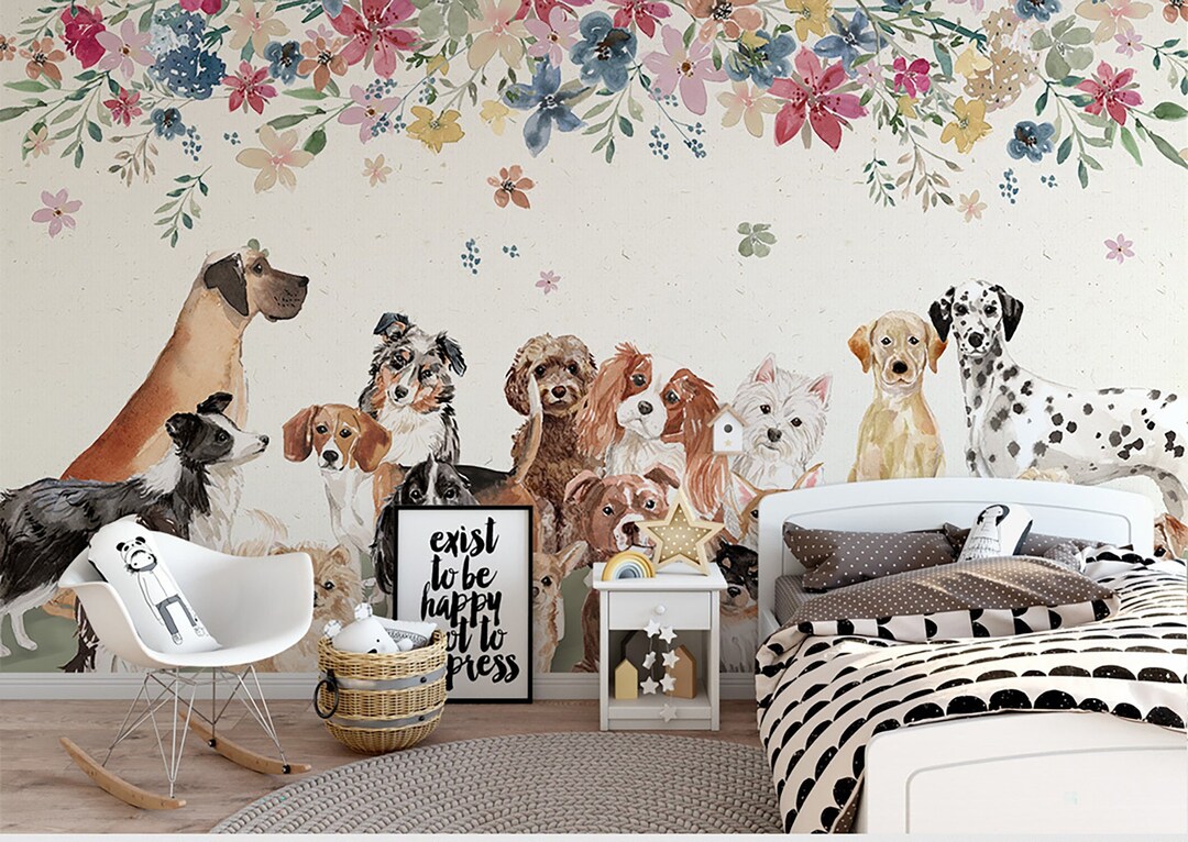 Child Room Wallpaper Dogs Lover Wall Mural Animal Friendly Wall Mural ...