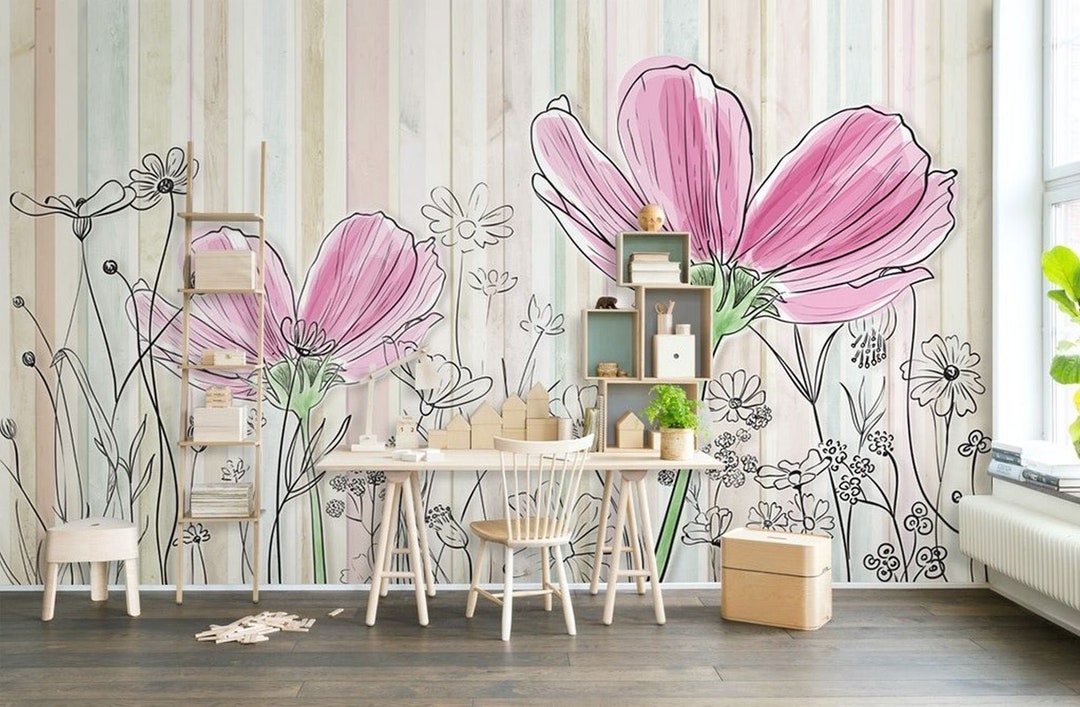 Floral Wall Mural Flowers Wallpaper Modern Home Decor for - Etsy