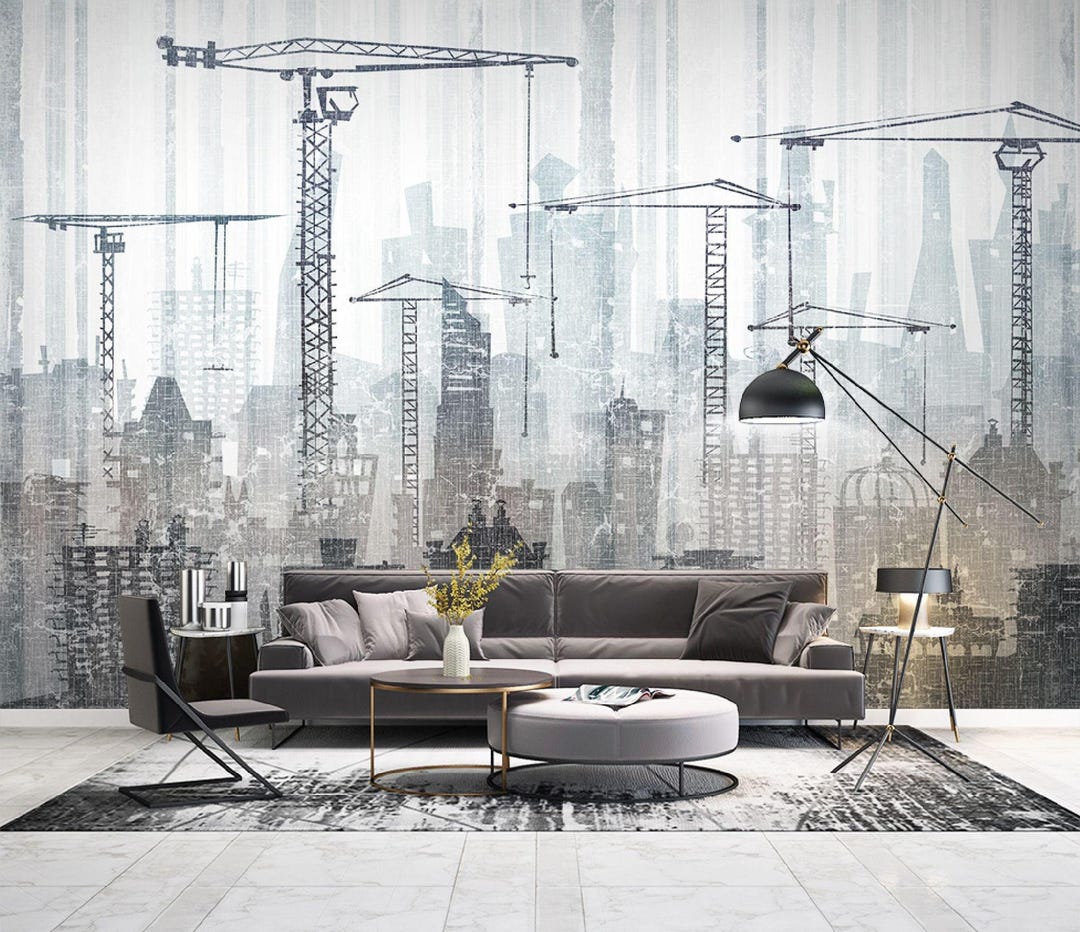 City Construction Wallpaper Modern Wall Mural for Livingroom, Cafe ...