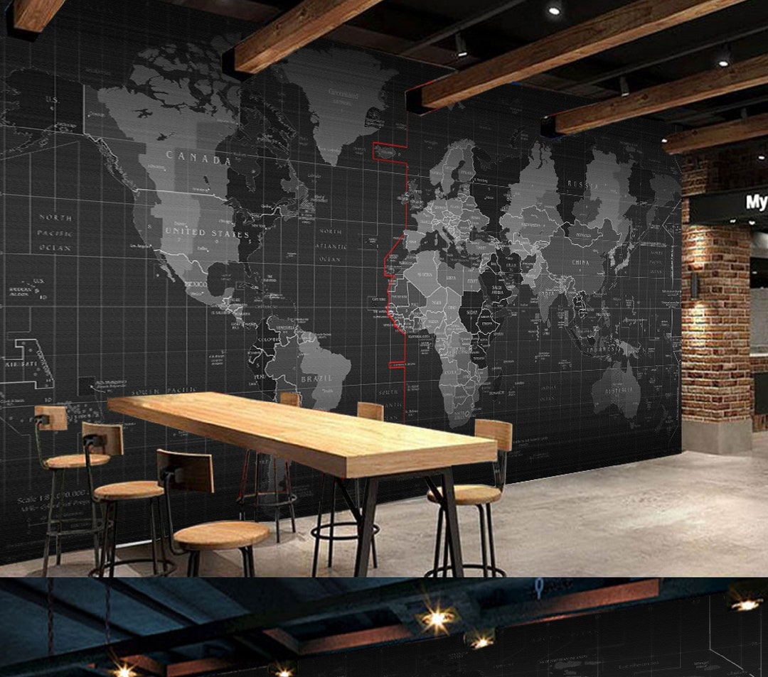 Technology World Map Wallpaper Wall Wall Mural Modern Home Decor for ...