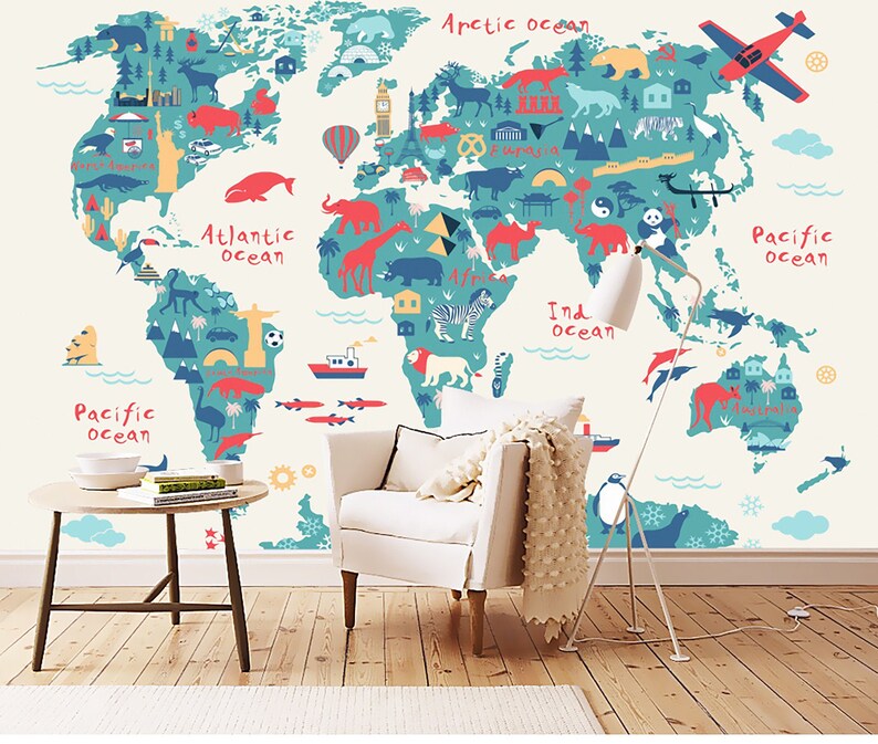 World Map Wall Mural Modern Home Decor for Living Room Bedroom - Etsy