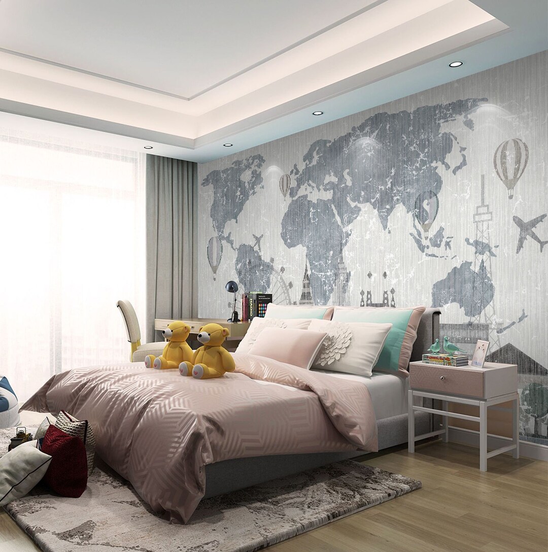 World Map Wallpaper Modern Wall Mural Home Decor for Living Room ...