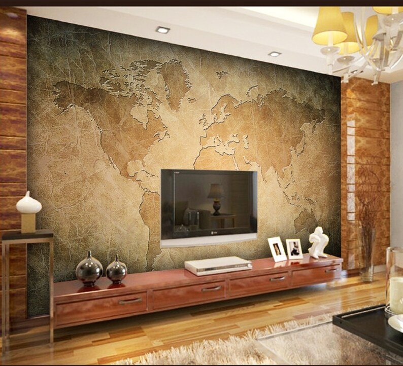 World Map Wallpaper 3D Embossed Wall Mural Modern Home Decor - Etsy