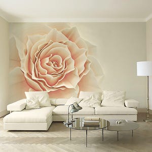 3D Rose Wallpaper Mural – Oversized Textured Beige and Blush Pink ...