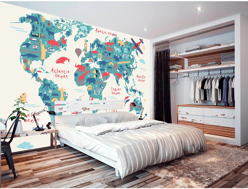 World Map Wall Mural Modern Home Decor for Living Room Bedroom - Etsy