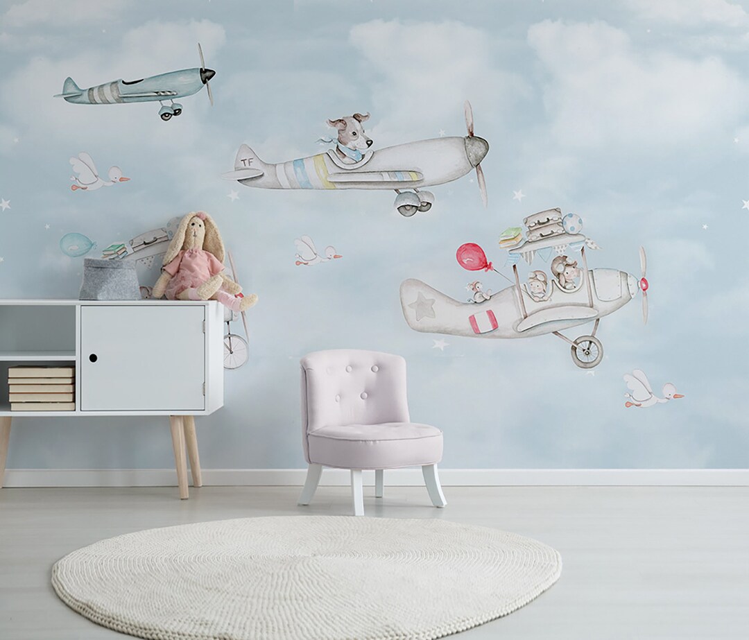 Child Room Plane Cartoon Wallpaper Nursery Wall Mural Baby Room ...