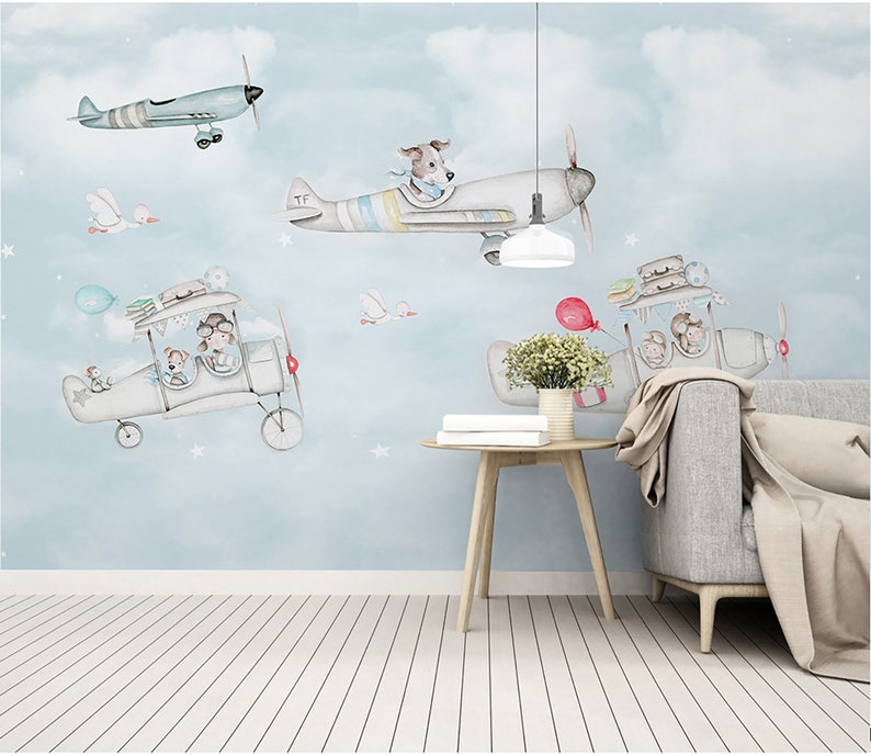 Child Room Plane Cartoon Wallpaper Nursery Wall Mural Baby | Etsy