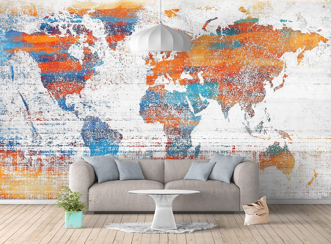 World Map Wall Mural Modern Home Decor for Living Room Bedroom Entryway ...