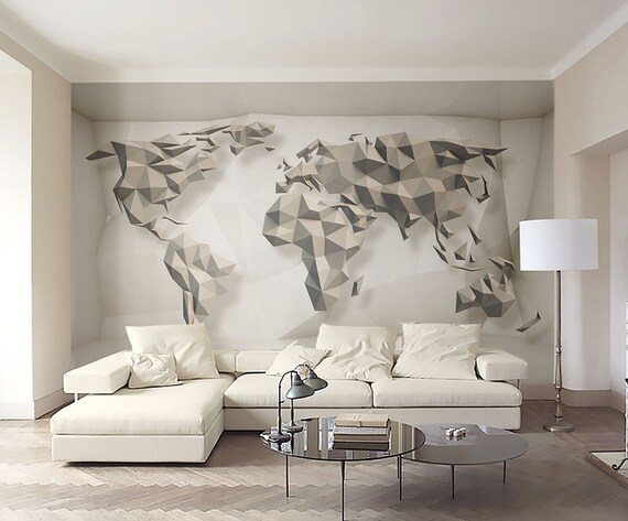 3D Embossed World Map Gometric Wall Mural Home Decor for - Etsy