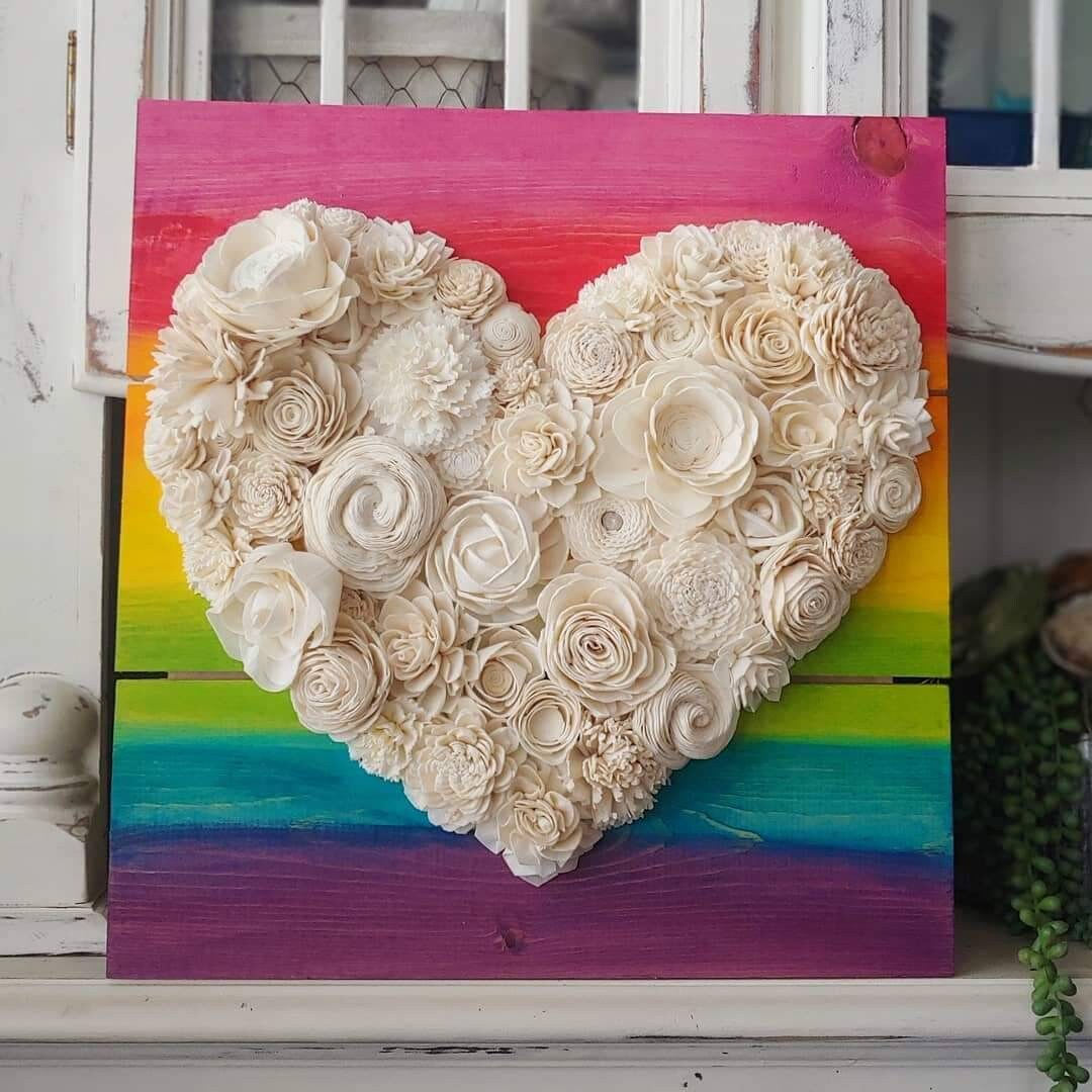 Large Rainbow Wood Flowers Heart Board. Sola Wood Flowers, Rainbow ...