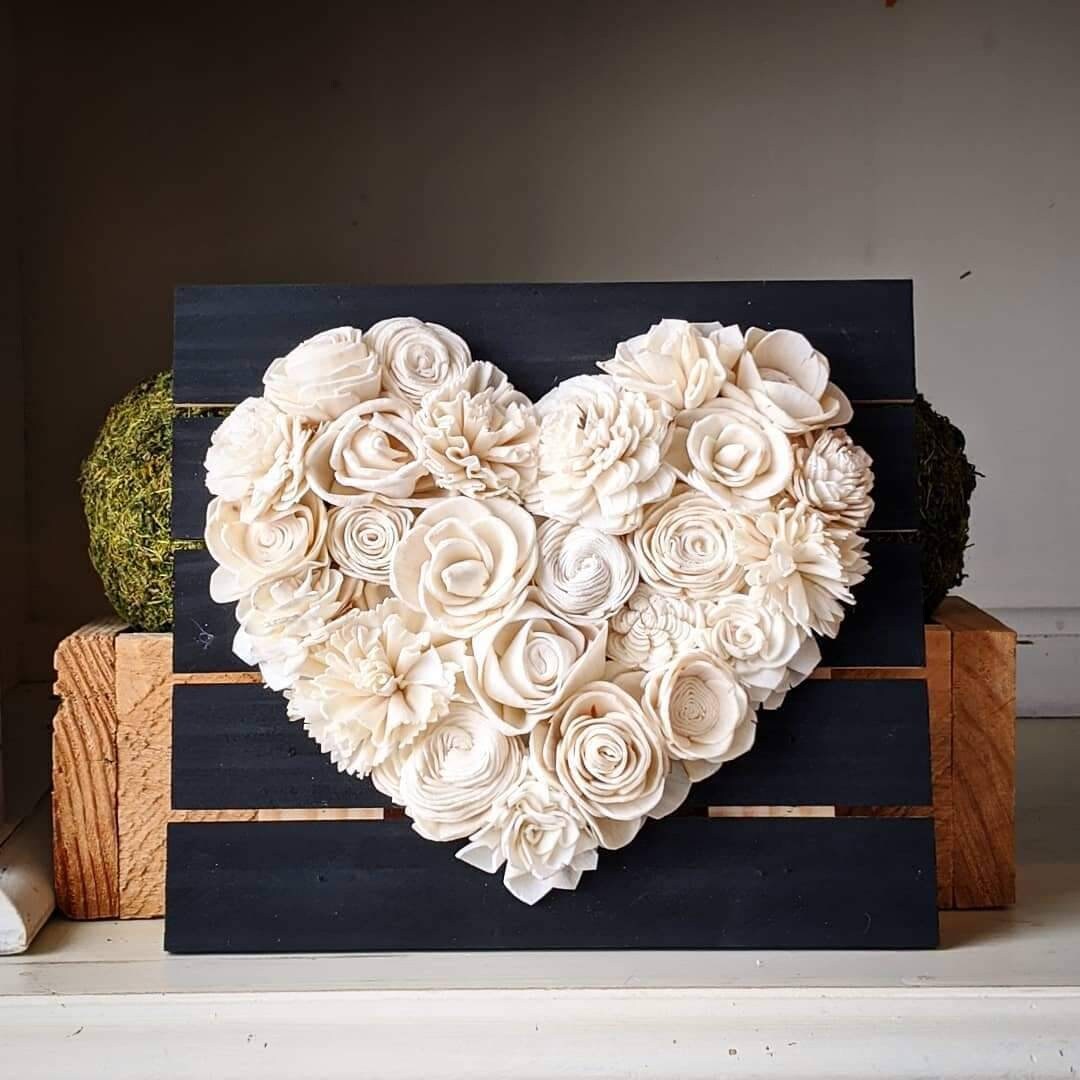 Mini Wood Flowers Heart Board, Sola Wood Flowers, Nursery Decor, Rustic ...