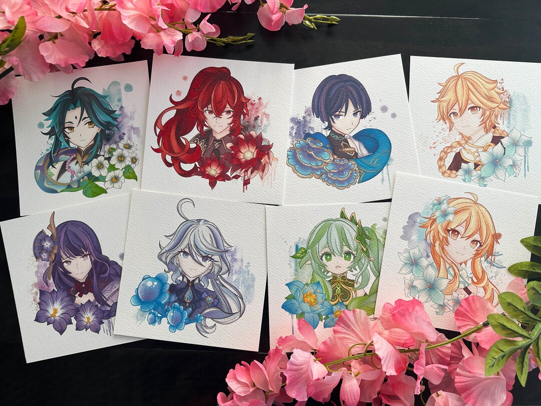 Genshin Impact Prints - Flowers 6'' X 6'' Digital Watercolor on ...