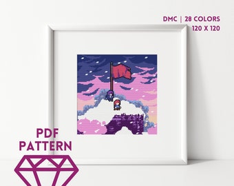 Celeste: in the Clouds Cross Stitch Digital Pattern PDF Video Game Cross Stitch Madeline and ...